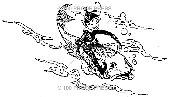 4026 Elf Riding Fish – 100 Proof Press
